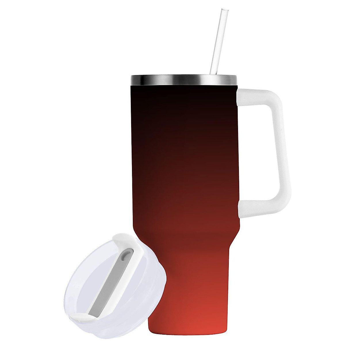 MCHIVER Black Red Gradient 30 oz Tumbler with Handle and Straw Stainless Steel Vacuum Water Bottle Leak-proof Travel Coffee Mug Insulated Cup for Car Office Home