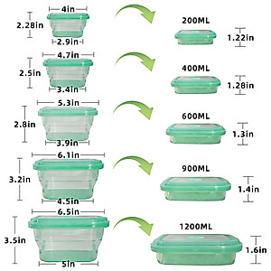 KVK 6 Pack Collapsible Food Storage Containers, Silicone Food Storage Containers With Lids, Green Reusable Collapsible Bowls For Camping, Outdoor Hiking Travel Storage and Mixing