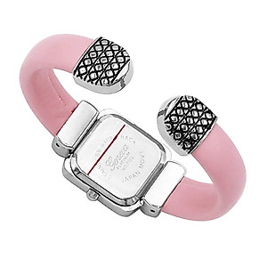 Rosemarie & Jubalee Women's Breast Cancer Pink Ribbon Stylish Square Face Vegan Leather Hinged Cuff Bracelet Watch, 2.25"