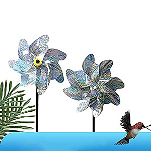 Haokaini 10pcs Bird Blinder Repellent Pinwheels Sparkly Whirl Pin Wheel with Stake Windmill Toy Effectively Keep Birds Away for Garden Yard Lawn
