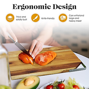 American Atelier’s Acacia Wood Cutting Board with Metal Accent | Large Chopping Board | Serving Tray for Cheese, Meats, Charcuterie Boards | 15.82” x 11.88”