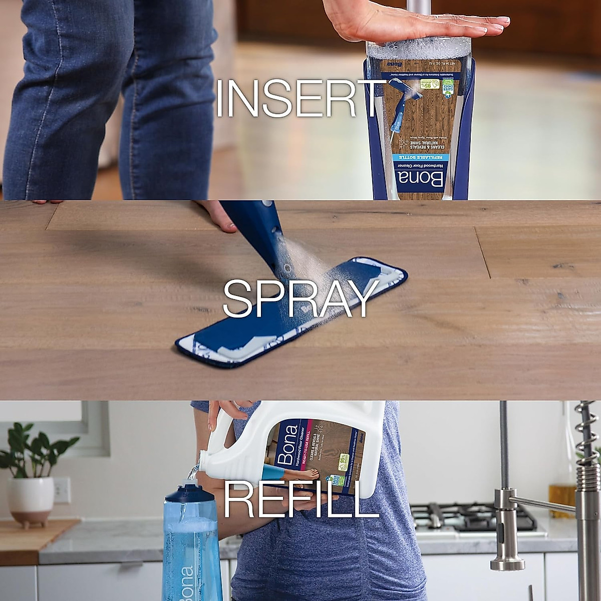 Bona Hardwood Floor Cleaner Refillable Spray Mop Cartridge, 34 Fl Oz