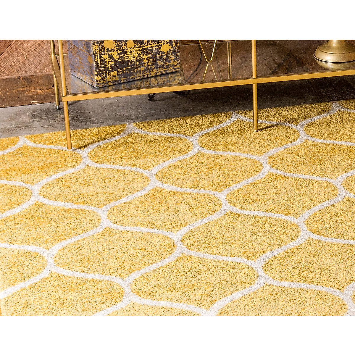 Unique Loom Trellis Frieze Collection Area Rug - Rounded (5' 1" x 8', Yellow/ Ivory)