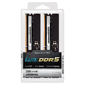 TEAMGROUP Elite DDR5 32GB Kit (2x16GB) 4800MHz (PC5-38400) CL40 Non-ECC Unbuffered 1.1V UDIMM 288 Pin PC Computer Desktop Memory Module Ram Upgrade - TED532G4800C40DC01