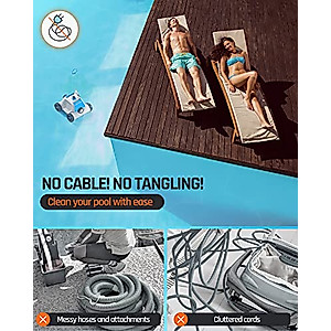 (2023 New) FIILPOW Cordless Robotic Pool Cleaner, Automatic Pool Vacuum with Dual-Suction, Auto-Docking, 90 Mins Runtime, Lightweight, Rechargeable, IPX8 Waterproof, for Pools Up to 800 Sq.ft, Blue