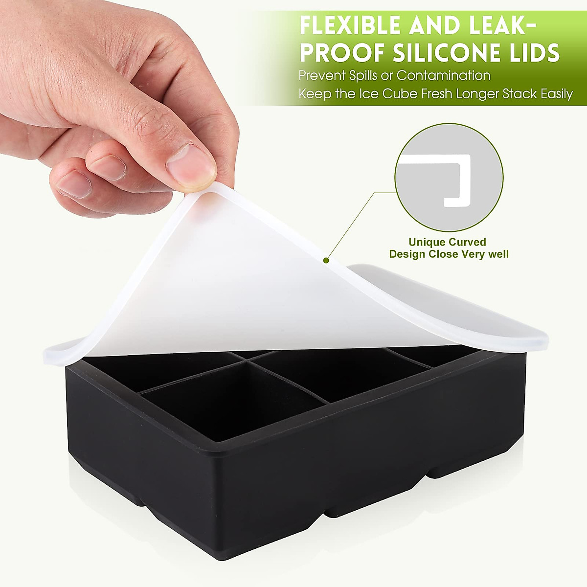 Ice Cube Trays Silicone,2 Pack Large Square Ice Cube Molds with Removable Lids,Stackable Big Ice Trays for Freezer,Ice Maker Reusable and BPA Free for Whiskey, Cocktail, Chilled Drink