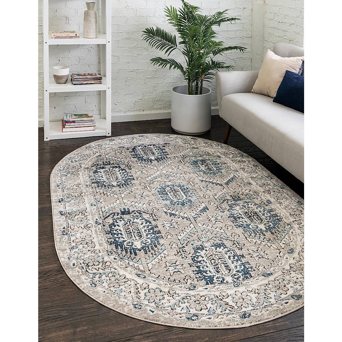 Rugs.com Nyla Collection Rug – 4' x 6' Oval Gray Medium Rug Perfect for Living Rooms, Large Dining Rooms, Open Floorplans
