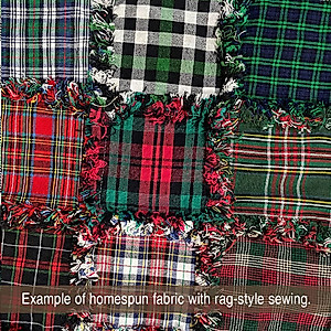 Mountain Lodge 5 Green Cotton Homespun Christmas Plaid Fabric by JCS - Sold by The Yard