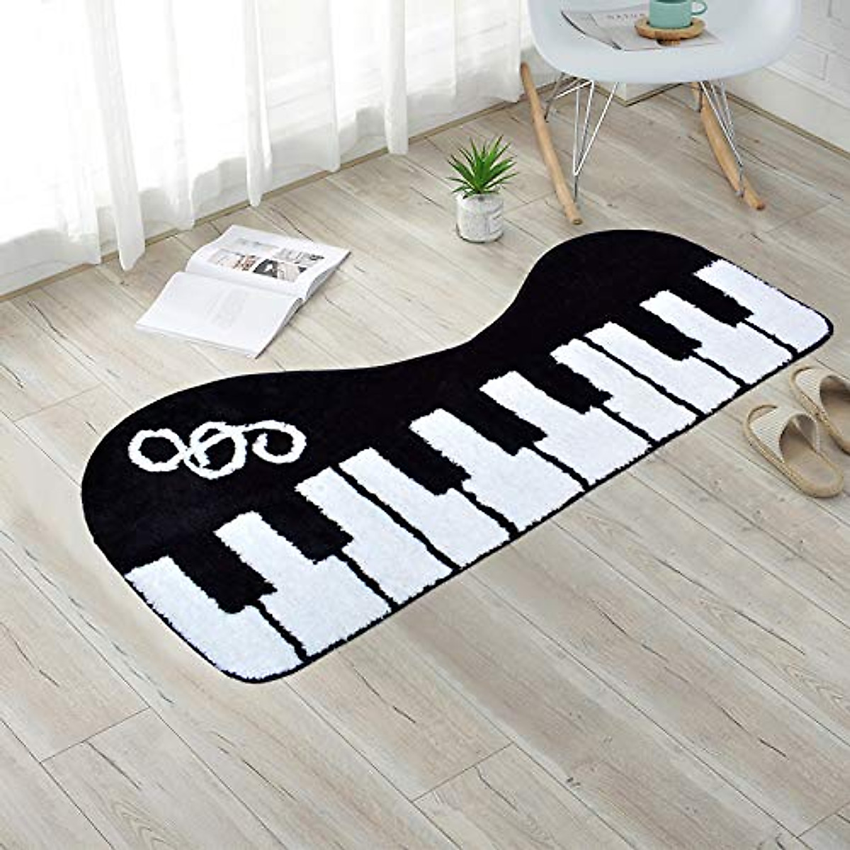 ABREEZE Stylish Music Rug Piano Rug Keyboard Music Rug Kids Play Rug Black and White Rug for Living Room/Kitchen/Bathroom/Corridor/Hallway