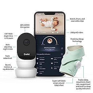 Owlet Dream Duo 2 Smart Baby Monitor - 1080p HD Video Baby Monitor with Dream Sock - Baby Foot Monitor and Sensor Tracks Heartbeat and Oxygen Levels in Infants and Newborns