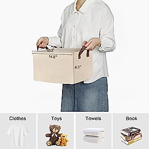 TOPIA HOME Storage Baskets for Shelves with Metal Frame, 14.8x10.2x8.3, 2-Pack Closet Organizers and Storage Bins for Organization, Collapsible Rectangle Fabric Organizing Boxes with handles, Beige
