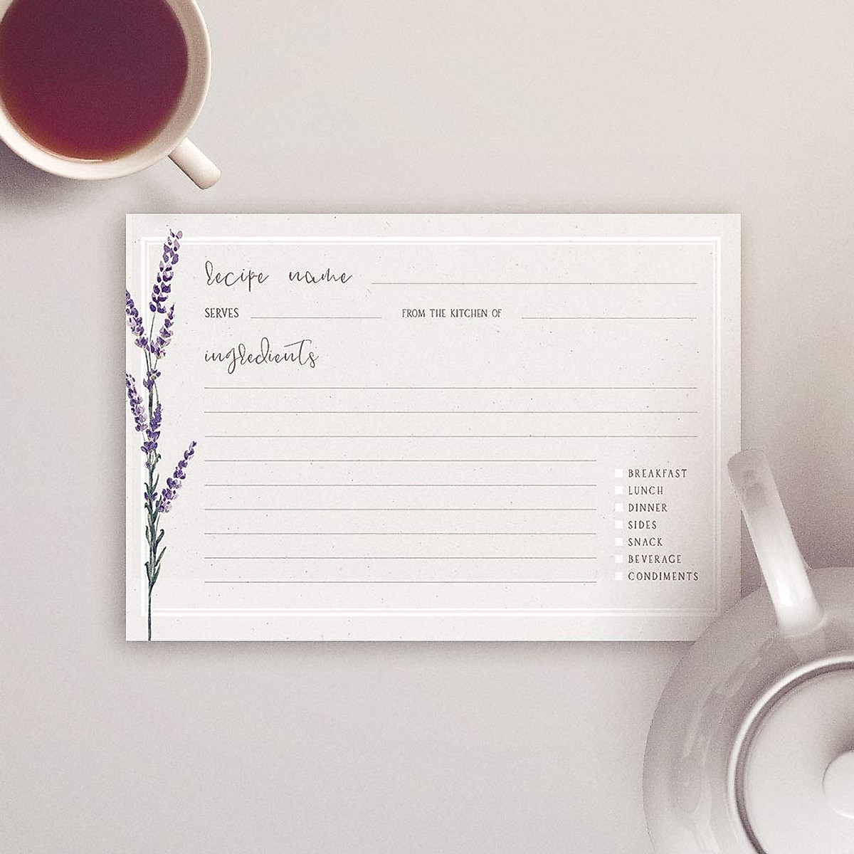Vintage Lavender Flowers Recipe Cards, Set of 50 - Rustic Elegance for Your Culinary Creations (4x6 in. - Rectangle)