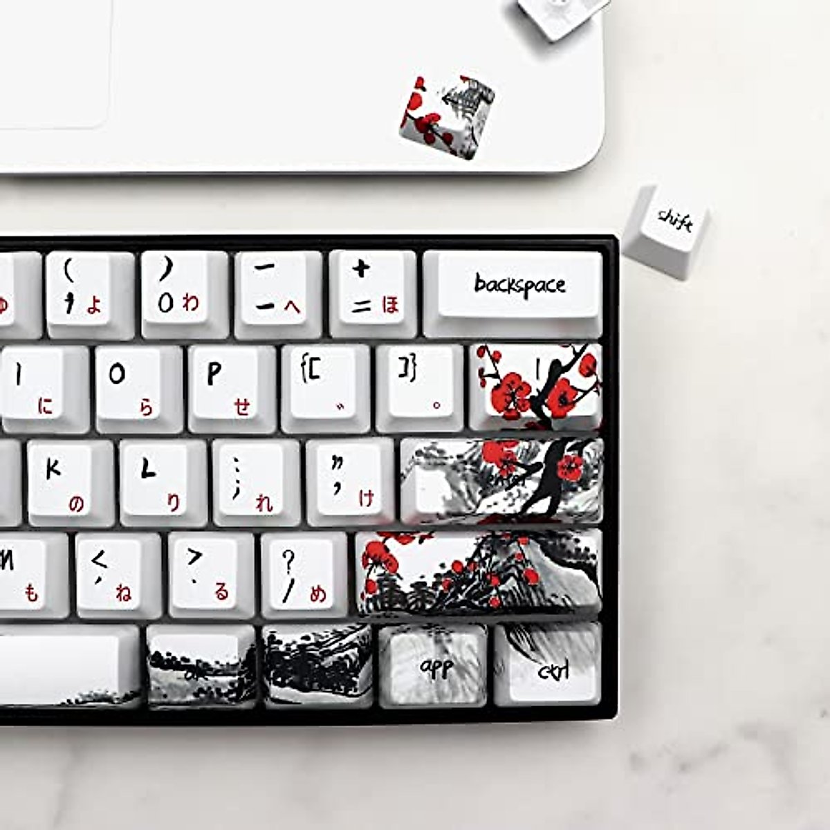 JSJT Custom Keycap-Keycaps 60 Percent Suitable for GK61/GK64/RK61/Anne /ALT61 Mechanical Keyboards 71 Key with Japanese Font Set OEM Profile PBT Keycaps with Keycap Puller (Plum Blossom Keycaps)