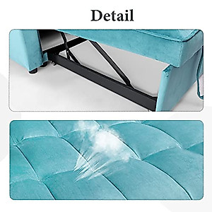ORRD Convertible Sofa Bed, 3-in-1 Multi-Functional Velvet Sleeper Couch Pull-Out Bed, 48'' Bed Chaise Lounge with Adjustable Backrest and Pillows, Hidden Side Table for Living Room, Small Space