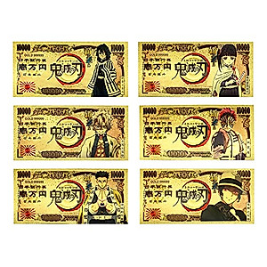 YJacuing Anime Demon Slayer: Kimetsu no Yaiba Gold Coated Banknote, Limited Edition Collectible Bill Bookmark (6 PCS Collection)