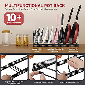 Mr Rabbi Pots and Pans Organizer Rack For Cabinet, 2 Pack Pot Lid Organizers, Or 1 Expandable Pot Rack For Kitchen Cabinet Pantry Bakeware Lid Holder with 10 Adjustable Compartments