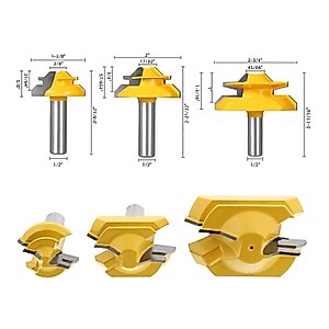 Ozmatip 45 Degree Lock Miter Router Bit 3-Piece Set, for 31/64", 3/4"，1"，Cutting Height, 1/2 Inch Shank.Woodworking Tools Joint Router Bits