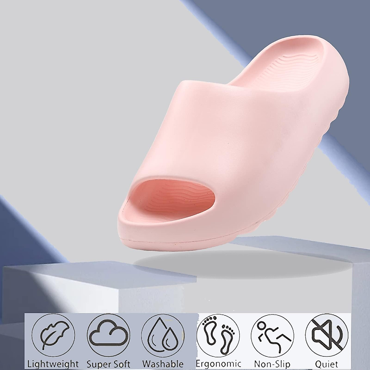 FUUPNN Cloud Slides for Women Men Adult Non Slip Slides Comfortable Lightweight House Slippers Open Toe Shower Shoes Indoor Outdoor Pink 38