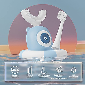 lululike Kids Electric Toothbrush, U Shaped Toddler Electric Toothbrush, 360 Ultrasonic Automatic Toothbrush Kids, Age 2-12, Blue