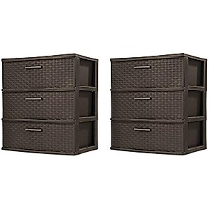 Sterilite 25306P01 3-Drawer Wide Weave Tower, Espresso, 2-Pack