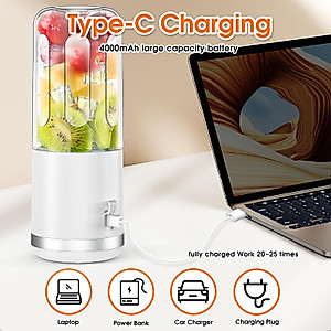 neza Portable Blender, Personal Blender Shakes and Smoothies, Portable Juicer USB C Rechargeable, 15.2 Oz Multifunctional and BPA Free Mini Blender, Travel/Gym/Office, White