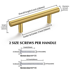 Haliwu 30 Pack Cabinet Handles Brass Gold Cabinet Pulls 3 Inch Hole Center Drawer Pulls Modern Bar Dresser Handles for Bathroom Kitchen Bedroom