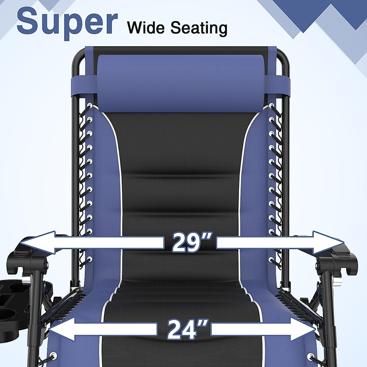 Slendor Oversized Padded Zero Gravity Chair, 29Inch XL Reclining Camping Lounge Chair with Large Cup Holder & Footrest, Reclining Patio Chairs Folding Recliner for Outdoor Indoor