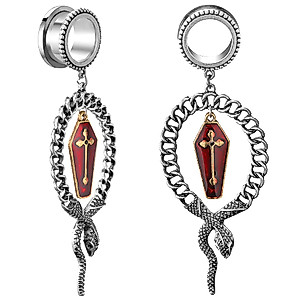 TBOSEN 6PCS Set Stainless Steel Retro Large Dangle Bridal Ear Gauges Tunnels Plug Stretching Tapers Screw Fit Tunnels 2g-1" in 6mm-25mm(00g)