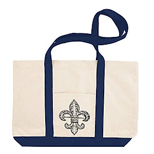 Canvas Shopping Tote Bag Fleur De Lis Gold Pin Vintage Vintage Pin Beach Bags for Women Vintage Gifts Royal Blue Design Only