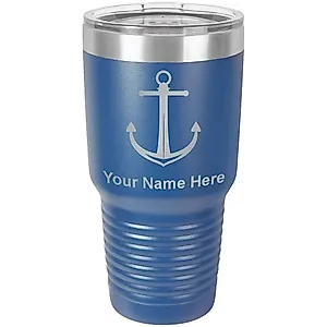 LaserGram 30oz Vacuum Insulated Tumbler Mug, Boat Anchor, Personalized Engraving Included (Dark Blue)