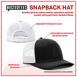 BustedTees Shhh Nobody Cares Back Mesh Hat Casual Wear - Baseball Cap for Men Breathable Mesh Back Adjustable Snapback Strap (Black Front/White Mesh)