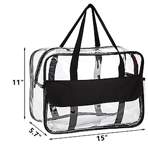 Peohud 2 Pack Clear Tote Bag Stadium Approved, Large Clear Cosmetics Bag, Transparent Waterproof Bag for Travel Gym Beach, PVC Storage Bags With Zipper and Handle, 15 x 12 x 5.7 Inches