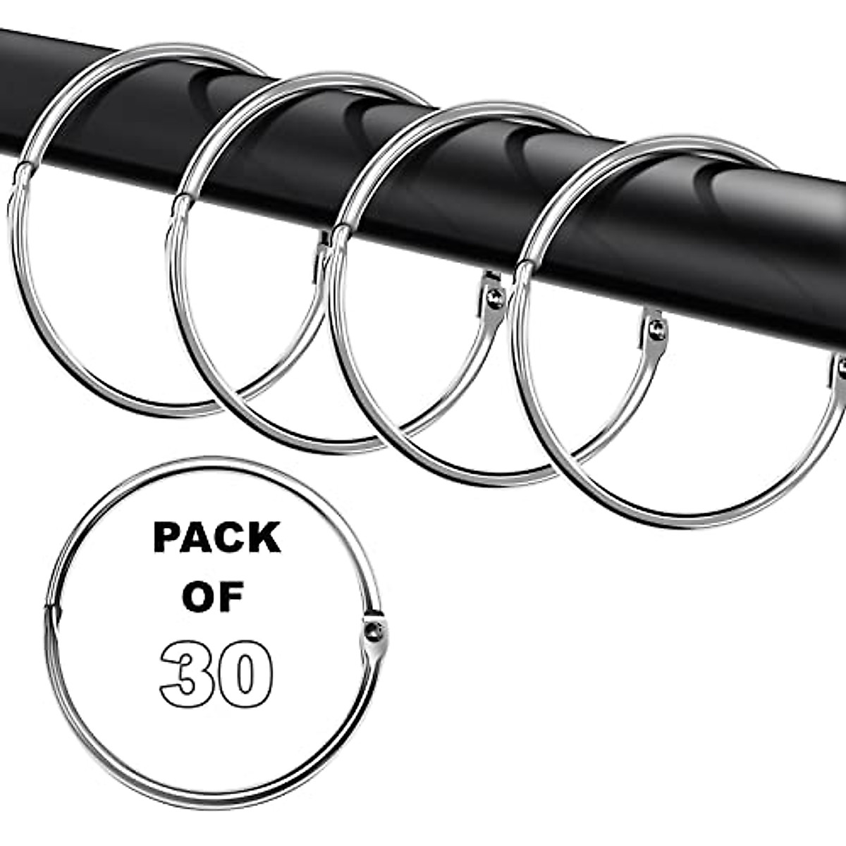 30Pcs Shower Curtain Rings Rustproof Metal Round Shower Ring Hooks for Bathroom Decorative Shower Curtain Rings for Shower Rods Curtains YUSZOOM (Silver)