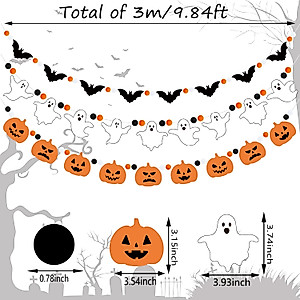 Doumeny 3Pcs Halloween Felt Garland Ghost Bat Felt Banner Pumpkin Pom Pom Garland Halloween Black Orange White Ball Garland Felt Halloween Hanging Banner for Halloween Party Fireplace Home Decor