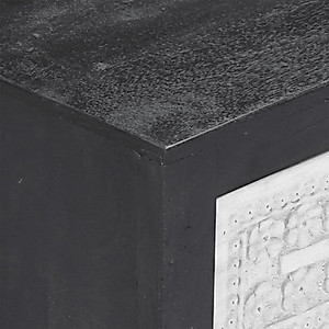 vidaXL TV Stand, TV Unit for Living Room Bedroom, Sideboard with Drawer, TV Console Media Cabinet Entertainment Center, Gray& White Solid Wood Mango