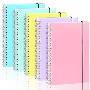 EOOUT 5 Pack Dotted Spiral Notebook, 5.7" x 8.3" Journal for Women, Thick Plastic Cover, 160 Pages, 100gsm, Back to School, Office, Artist Writing/Drawing (Candy Colors)