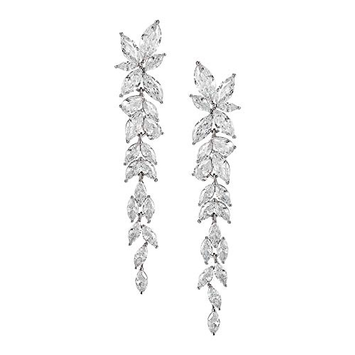 SWEETV Marquise Cubic Zirconia Wedding Earrings for Women Brides, Crystal Chandelier Bridal Drop Earrings for Prom Pageant, Silver