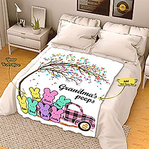 Customized Grandma Peeps Easter Blanket, Easter Name Blanket, Bunny Throw Blanket, Easter Blanket Gift for Grandkids from Grandma, Proudly Printed in USA