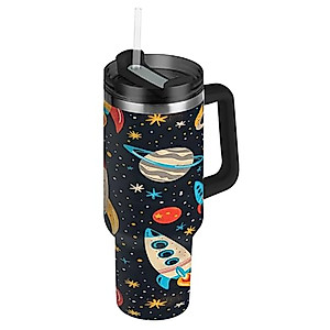 FRCSDIY Cosmic Planet Insulated Tumbler with Handle and Straw Lid,30oz Leakproof Stainless Steel Cup BPA-Free Water Bottle
