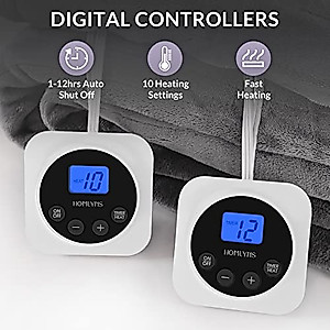 HOMLYNS Electric Blanket Queen Size Dual Control, Heated Blanket with 1-12H Timer Auto-Off & 10 Heating Levels, Fast Heating Blanket Machine Washable, Home Office Use ETL Certified, Grey (84x90)