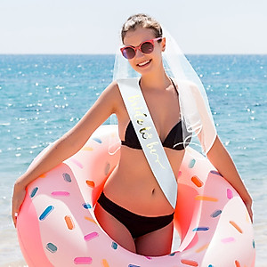 CIEHER Bride To Be Sash & Veil, White & Gold, Bridal Shower Bachelorette Party Decorations Set, One Size Fits All for Women Girls, 2 Piece Set