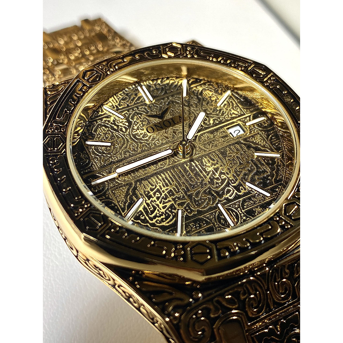 Men's Women's Hexagonal Black Gold Arabic Versus Dial Wrist Watch Band Luxury Bracelet Dial Watch For Men Women Hip Hop Watch, Waterproof Calendar Watch Fashion Classic Design Watch for Men