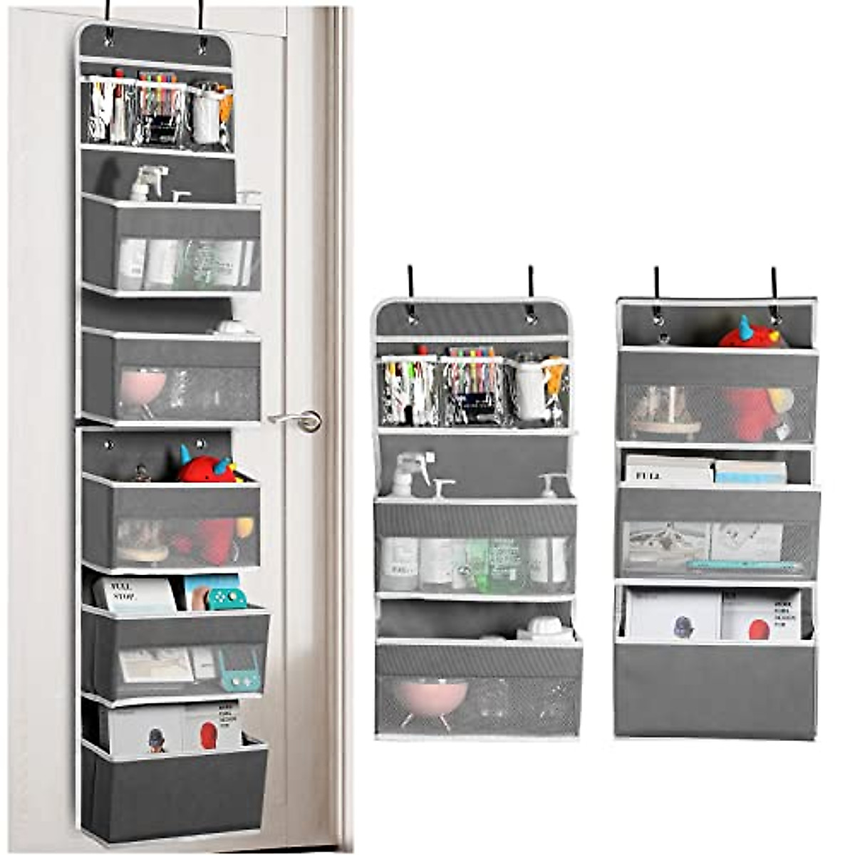Tuffen Over Door Organizer, 6 Shelf Bathroom Organizer, 1 Split into 2 Hanging Closet Organizer for A Room, Kitchen, Bedroom, and Toy, Shoe, Stuffed Animal, Velcro Fixed Without Deformation, Grey
