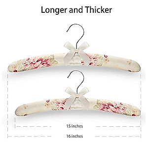 GLCON 16 inches Satin Padded Hangers for Sweaters - Thick Padded Clothes Hangers for Women Clothing - Foam Fabric Coat Hangers No Bump Fancy Canvas Covers for Adult Wedding Bridesmaid (Pack of 5)
