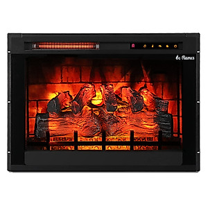 TURBRO in-Flames 28 Inch in-Wall Recessed Electric Fireplace Insert - Realistic Wood Log, 3D Adjustable Flame Effects, Infrared Quartz, Thermostat, and Timer - INF28-3D