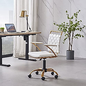 CAROCC Cute White and Gold Desk Chair Gold Office Chair Golden Comfort for Women Office Products Home Office Desk Chair Computer Chair Task Chair Small Vanity Cute Desk Chair (GD-White)