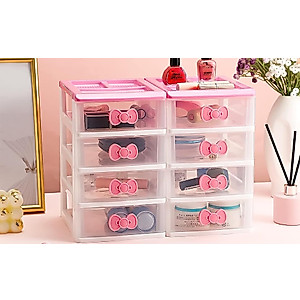 WQURC Lovely Girls Receiving Storage Cabinets Box Room Desktop Makeup Organizer With Four-tier Desk Receiving Drawers N Pink Bowknot (1)