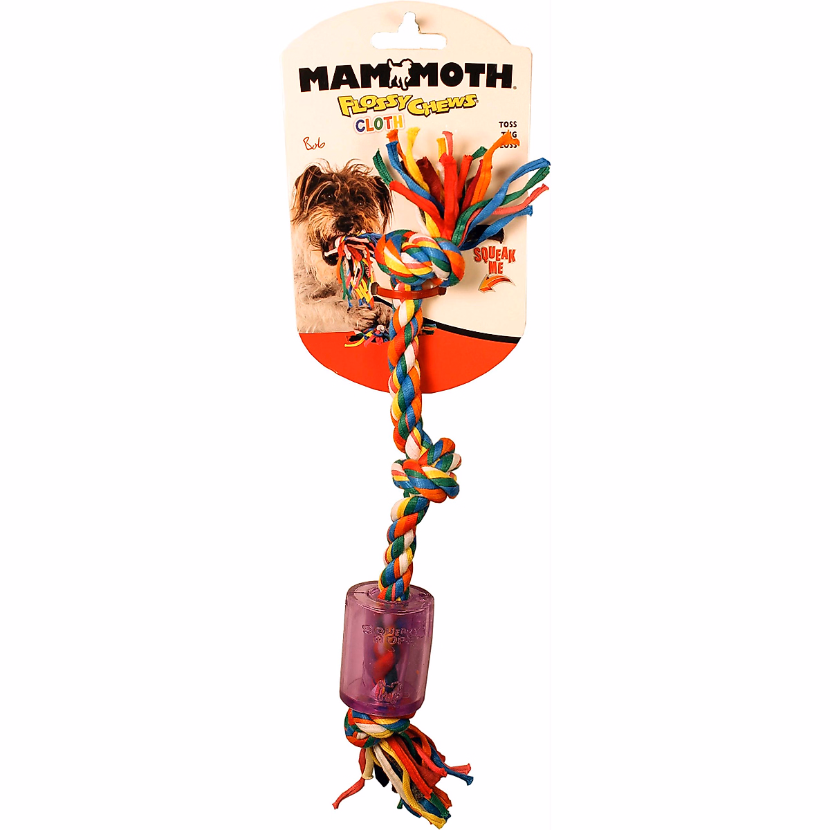 Mammoth 10-Inch TPR Squeaky Cloth Rope, Small