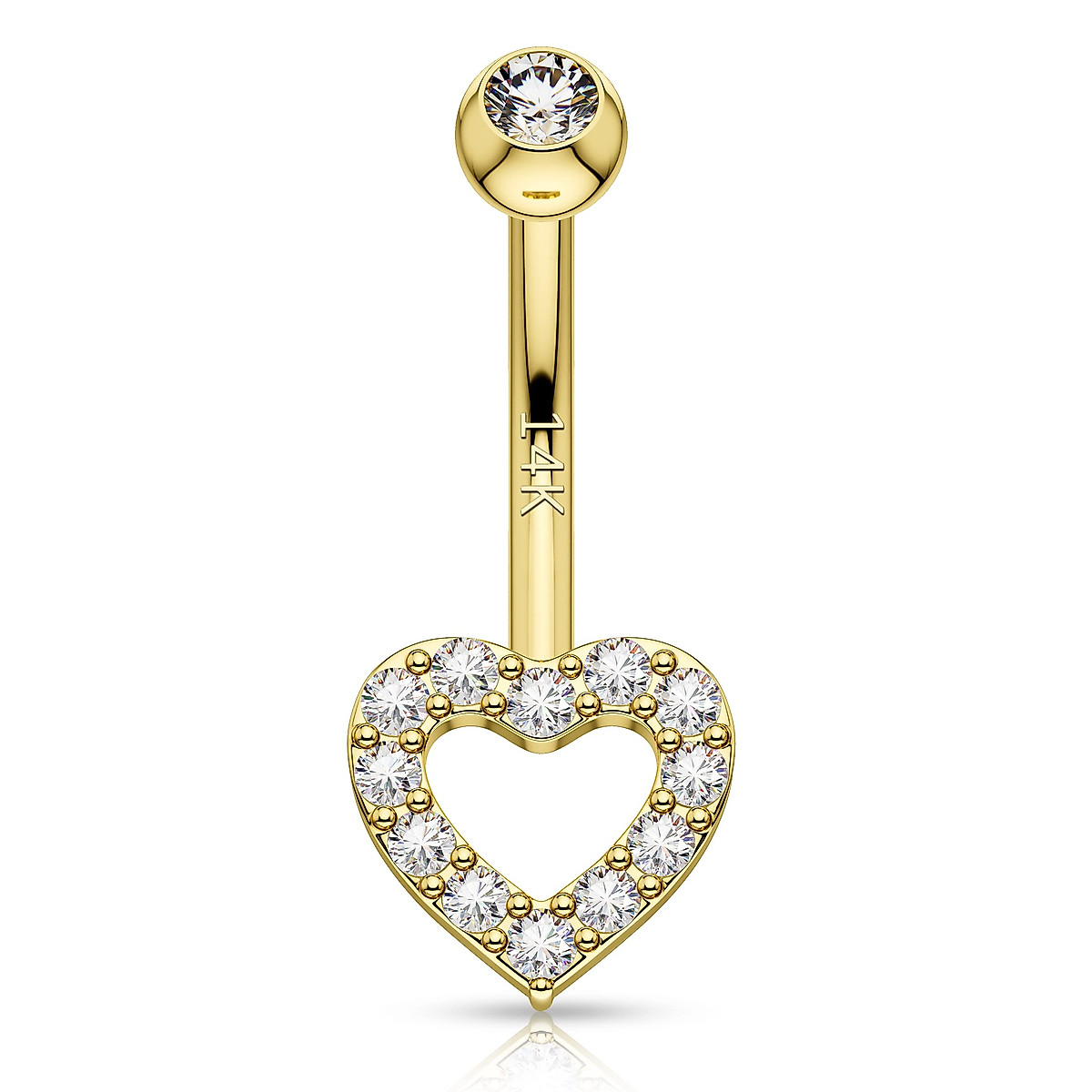 Melighting Gold Belly Button Rings 14K Real Gold Belly Rings Heart Belly Piercing Jewelry Clear CZ Navel Piercing Jewelry for Women