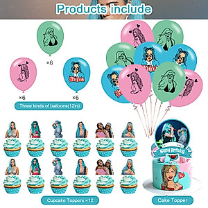 82 Pcs Karol G Theme Birthday Party Decorations,Party Supply Set for Kids with 1 Happy Birthday Banner Garland , 13 Cupcake Toppers,50 Stickers ,18 Balloons for Party Decorations